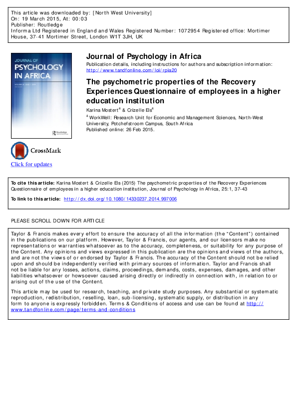(PDF) The psychometric properties of the Recovery Experiences ...