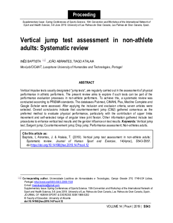 (PDF) Vertical jump test assessment in non-athlete adults: Systematic ...