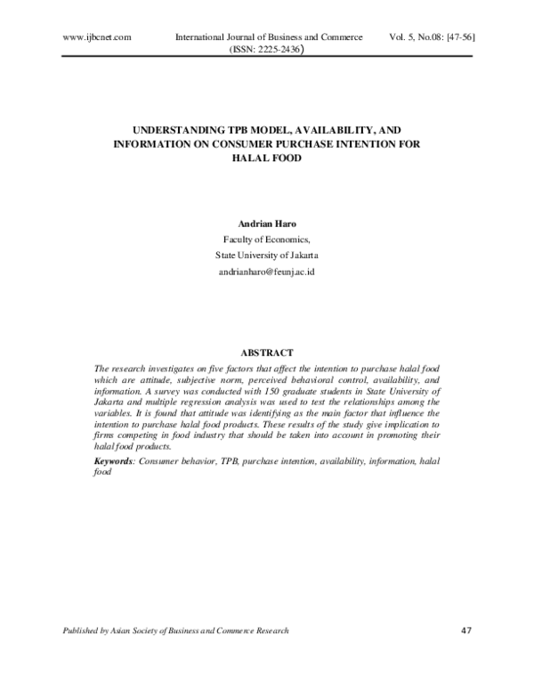 (PDF) UNDERSTANDING TPB MODEL, AVAILABILITY, AND INFORMATION ON ...