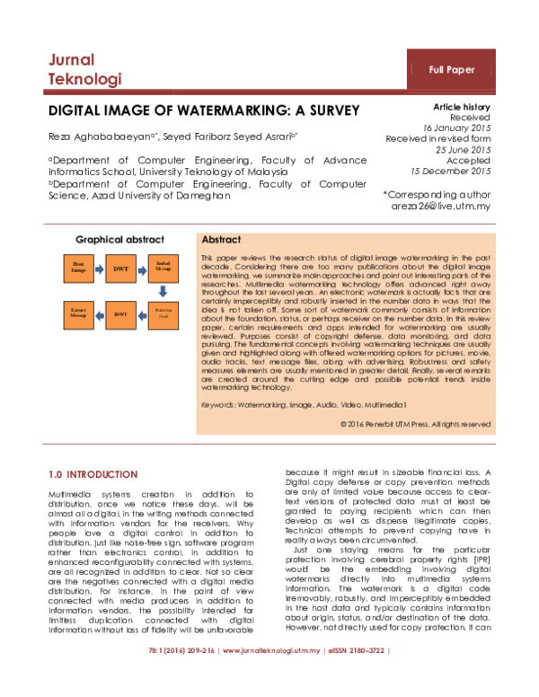 (PDF) Survey of Digital Image Watermarking Techniques and Trends