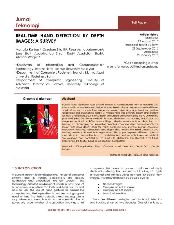 (PDF) Real-Time Hand Detection by Depth Images: A Survey
