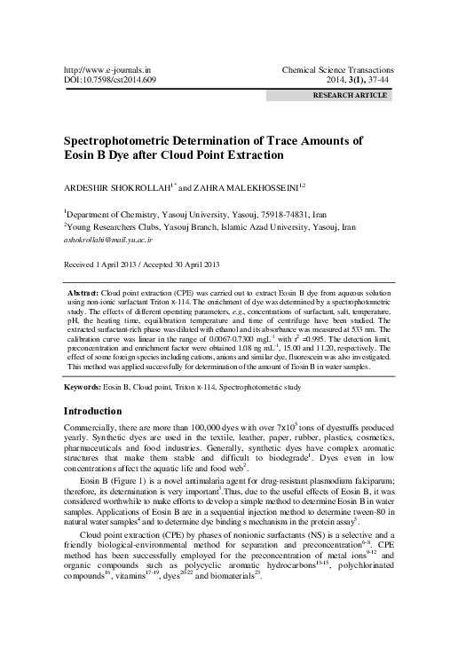 (PDF) Spectrophotometric Determination of Trace Amounts of Molybdenum ...