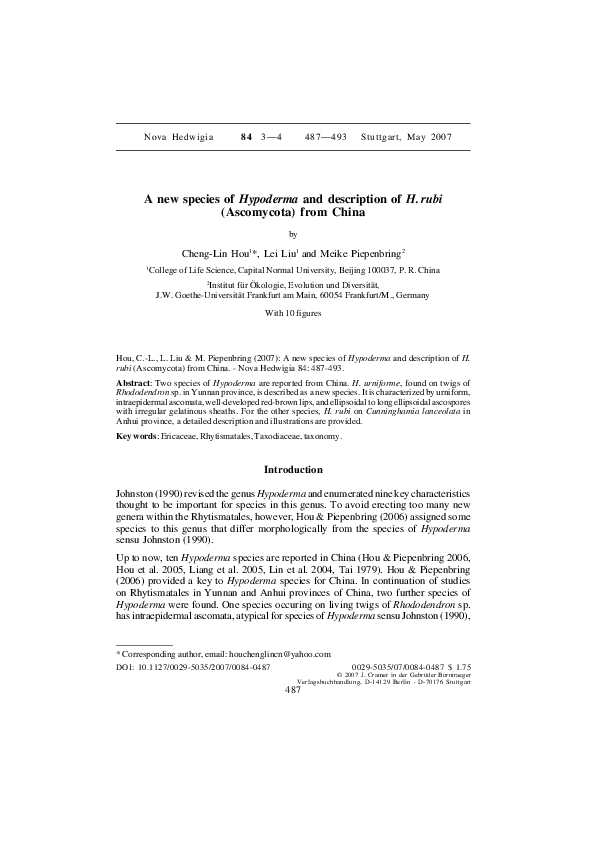 (PDF) A new species of Hypoderma and description of H. rubi (Ascomycota ...
