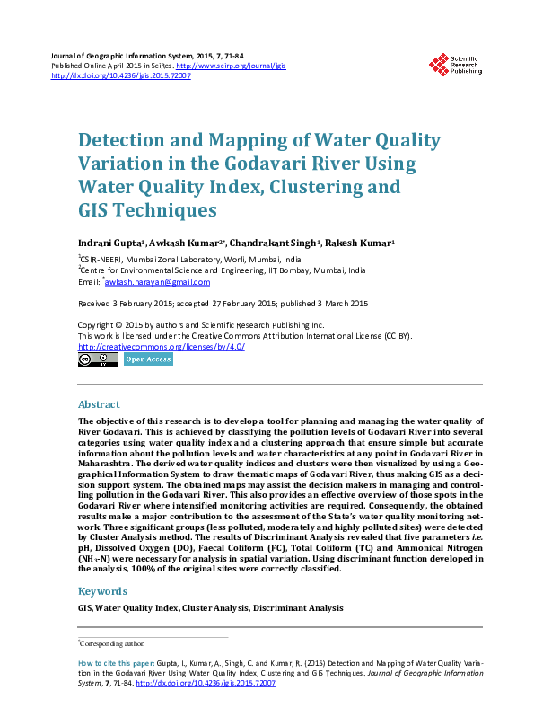 (PDF) Detection and Mapping of Water Quality Variation in the Godavari ...