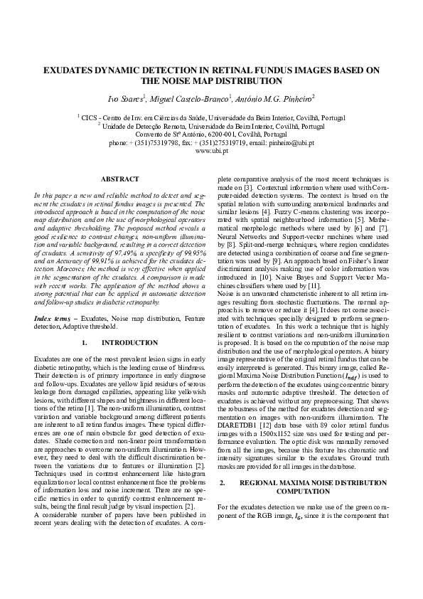 Pdf Exudates Dynamic Detection In Retinal Fundus Images Based On The Noise Map Distribution
