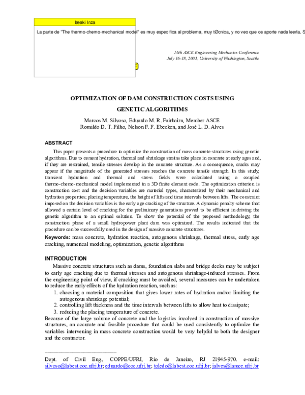 (PDF) Optimization of Dam Construction Costs Using Genetic Algorithms