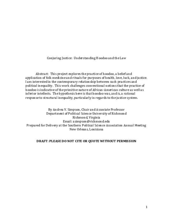 (PDF) Conjuring Justice: Understanding Hoodoo and the Law