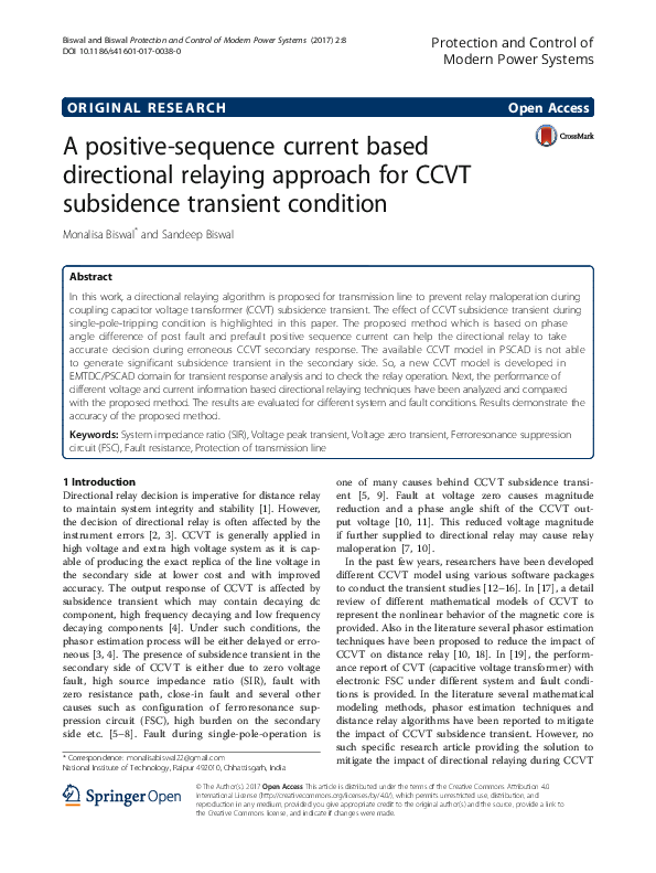 (PDF) A positive-sequence current based directional relaying approach for CCVT subsidence ...