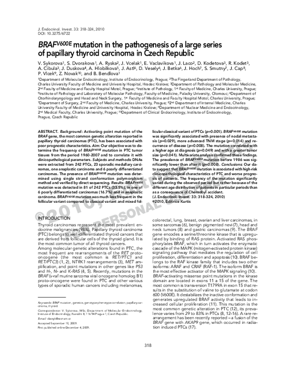 (PDF) BRAFV600E mutation in the pathogenesis of a large series of papillary thyroid carcinoma in ...
