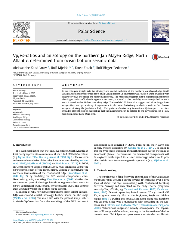 (PDF) Vp/Vs-ratios and anisotropy on the northern Jan Mayen Ridge ...