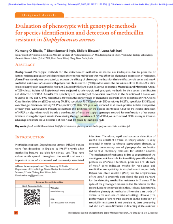 (PDF) Evaluation of phenotypic with genotypic methods for species identification and detection ...