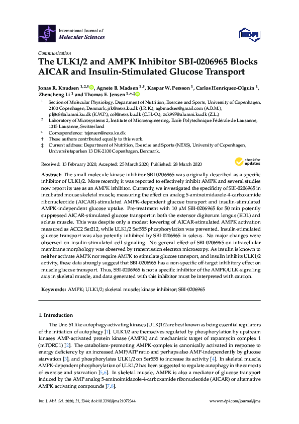 (PDF) The ULK1/2 and AMPK Inhibitor SBI-0206965 Blocks AICAR and ...