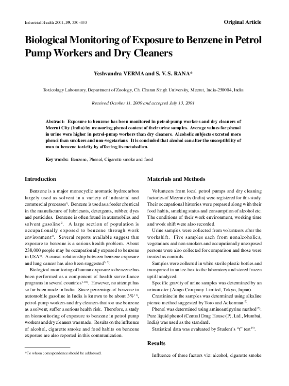 (PDF) Biological Monitoring of Exposure to Benzene in Traffic Policemen ...