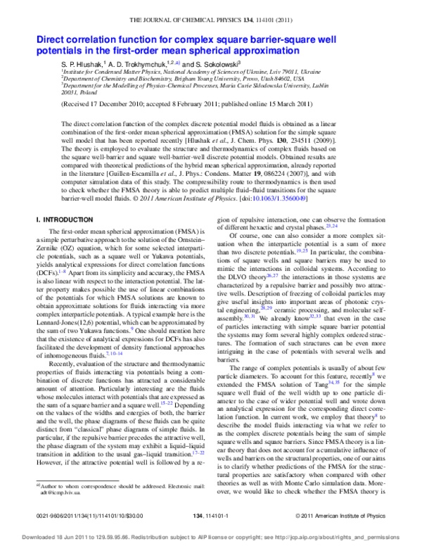 (PDF) Direct correlation function of the square-well fluid with ...