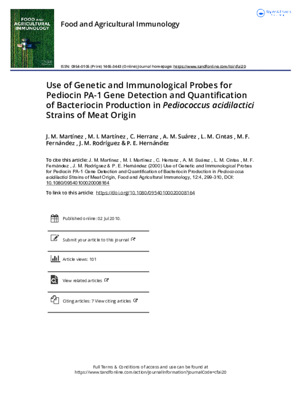 (PDF) Use of Genetic and Immunological Probes for Pediocin PA-1 Gene Detection and ...