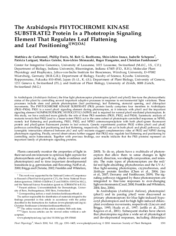 (PDF) The Arabidopsis PHYTOCHROME KINASE SUBSTRATE2 Protein Is a ...