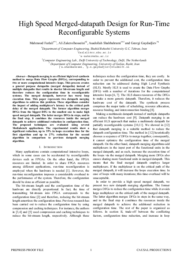 Pdf High Speed Merged Datapath Design For Run Time Reconfigurable Systems