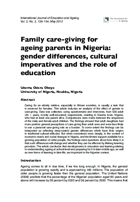 (PDF) Family care-giving for ageing parents in Nigeria: gender ...