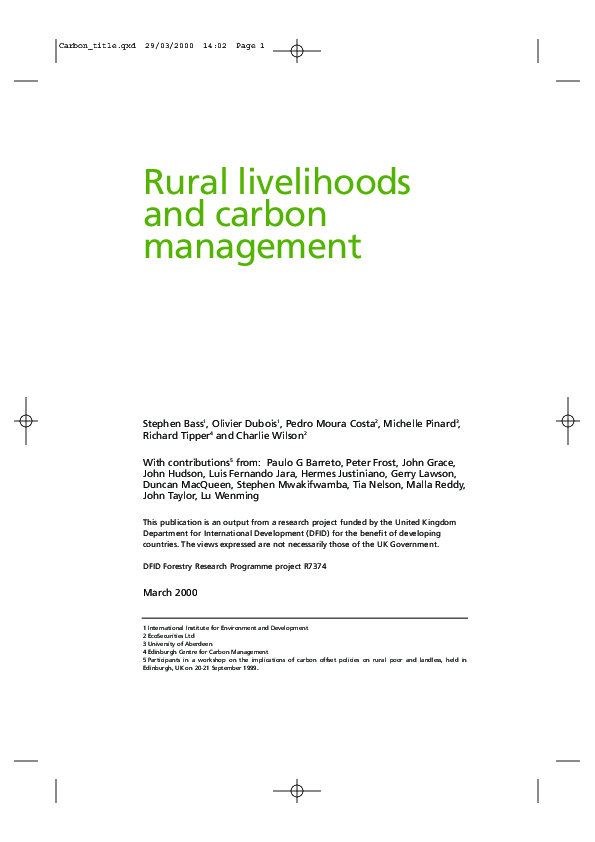 (PDF) Rural livelihoods and carbon management