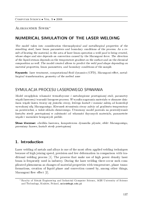 (PDF) Numerical simulation of the laser welding (PDF) Numerical simulation of the laser welding