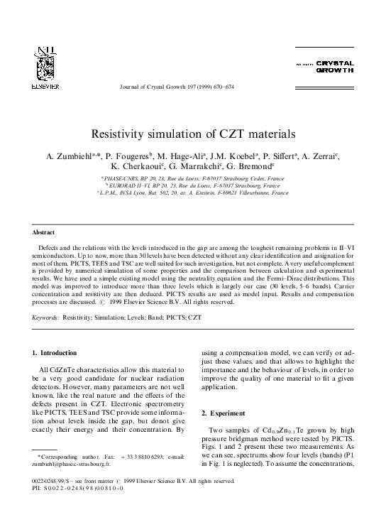 (PDF) Resistivity simulation of CZT materials