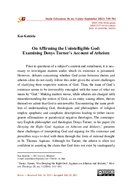 (PDF) On Affirming the Unintelligible God: Examining Denys Turner’s ...