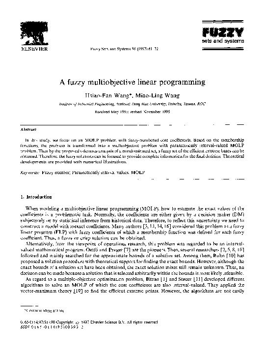 (PDF) A fuzzy multiobjective linear programming