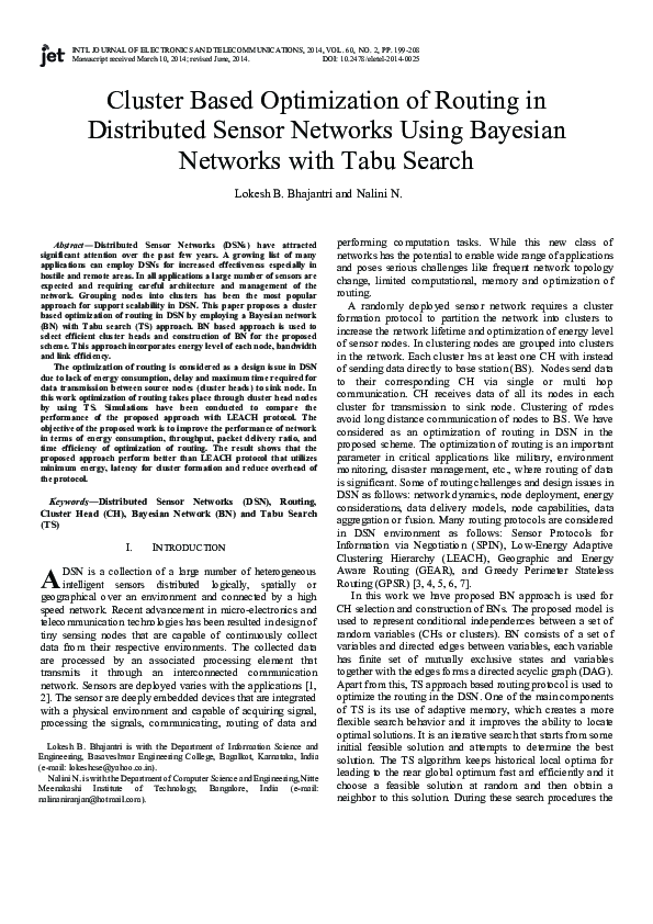 Pdf Cluster Based Optimization Of Routing In Distributed Sensor
