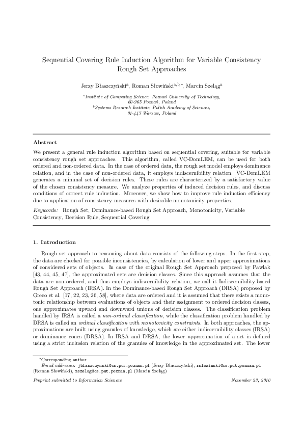 (PDF) Sequential covering rule induction algorithm for variable ...