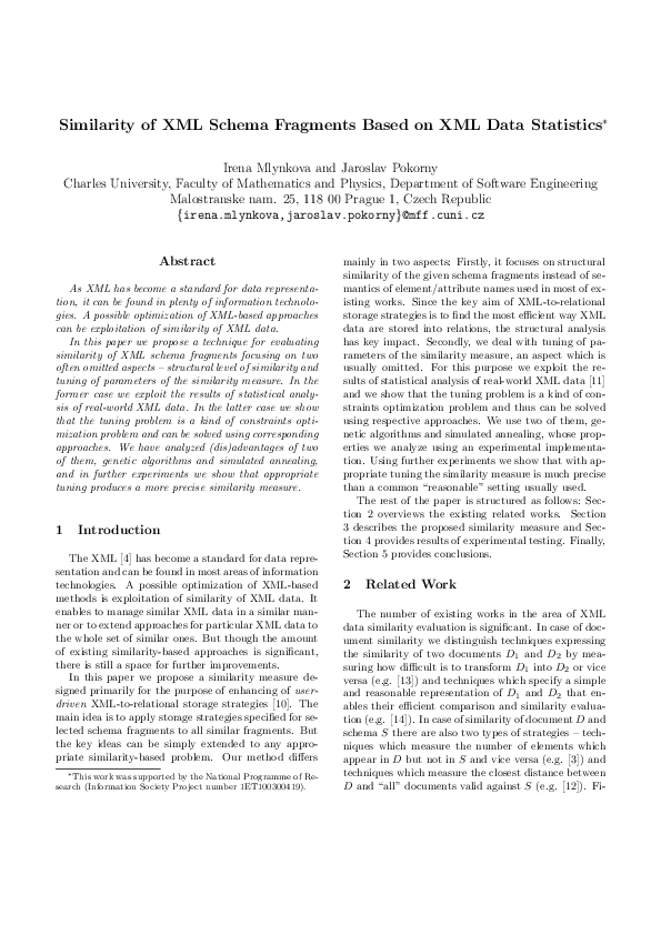 Pdf Similarity Of Xml Schema Fragments Based On Xml Data Statistics