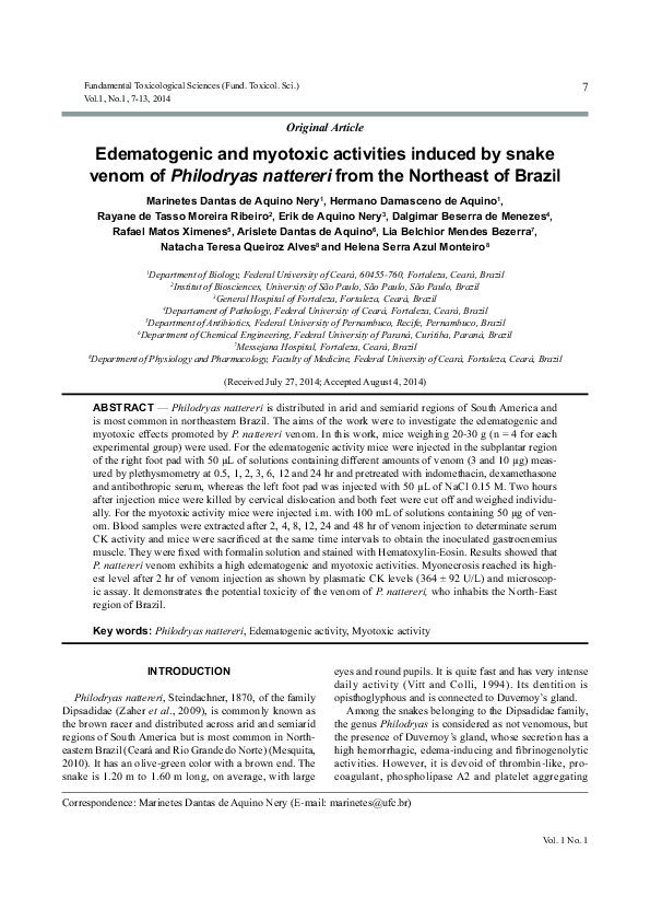 (PDF) Edematogenic and myotoxic activities induced by snake venom of ...