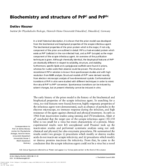 (PDF) Biochemistry and structure of PrPC and PrPSc