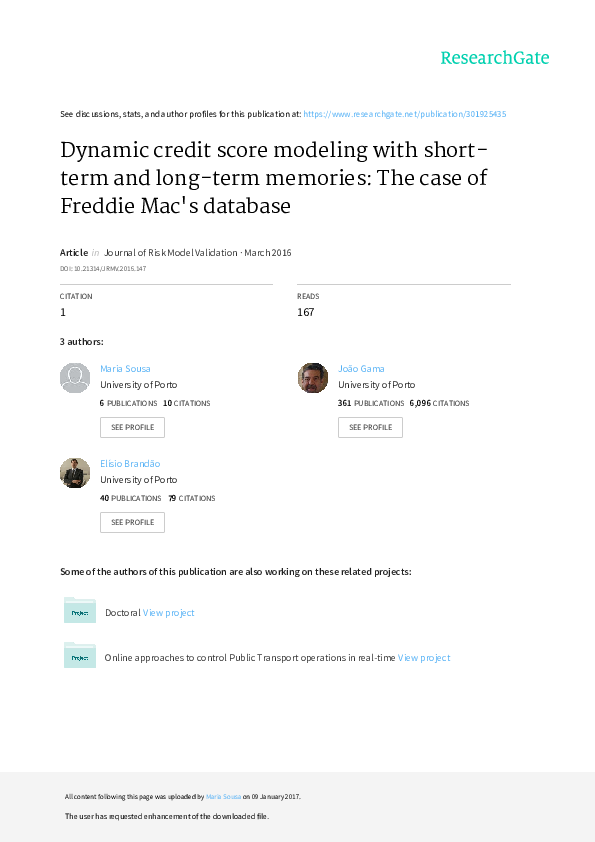 Pdf Dynamic Credit Score Modeling With Short Term And Long Term Memories The Case Of Freddie