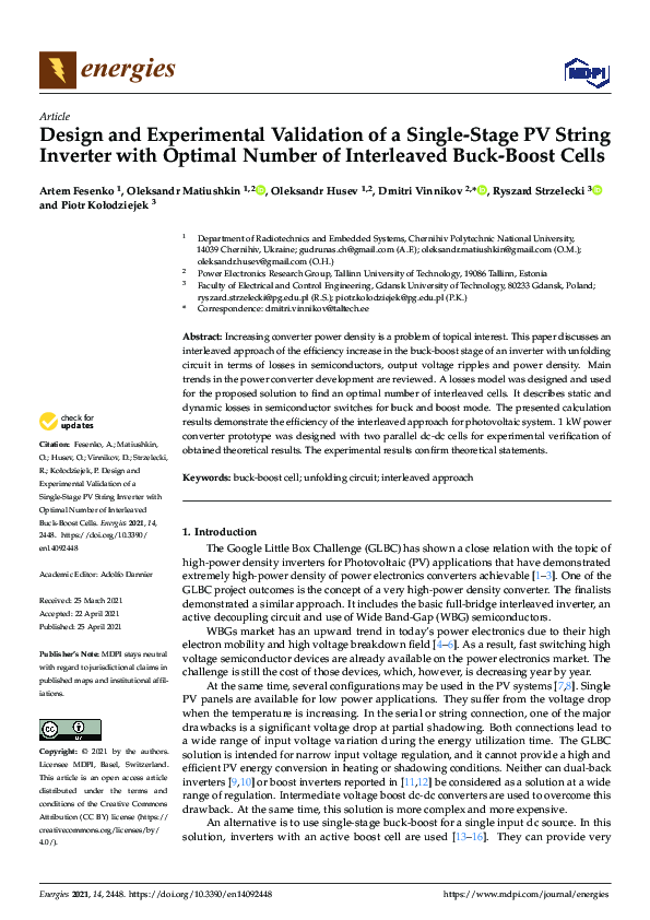 Pdf Design And Experimental Validation Of A Single Stage Pv String