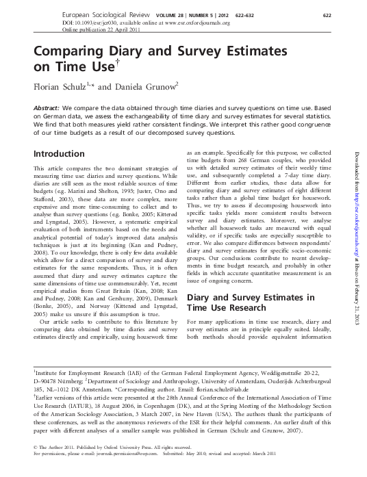 (PDF) Comparing Diary and Survey Estimates on Time Use