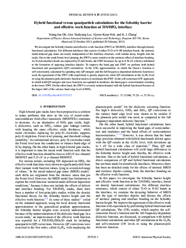 (PDF) Hybrid functional versus quasiparticle calculations for the Schottky barrier and effective ...