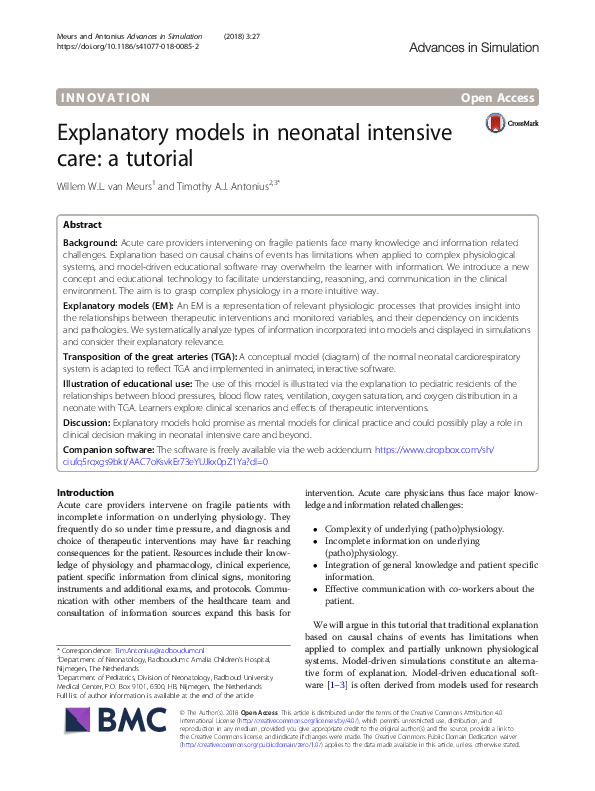 (PDF) Explanatory models in neonatal intensive care: a tutorial ...