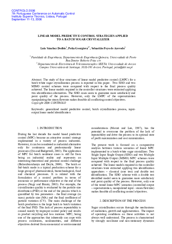 (PDF) Linear Model Predictive Control Strategies Applied to a Batch Sugar Crystallizer