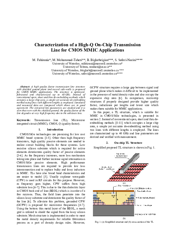 (PDF) Characterization of a high-Q on-chip transmission line for CMOS ...