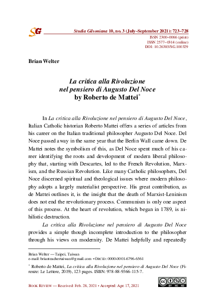 (PDF) La critica alla Rivoluzione nel pensiero di Augusto Del Noce by ...
