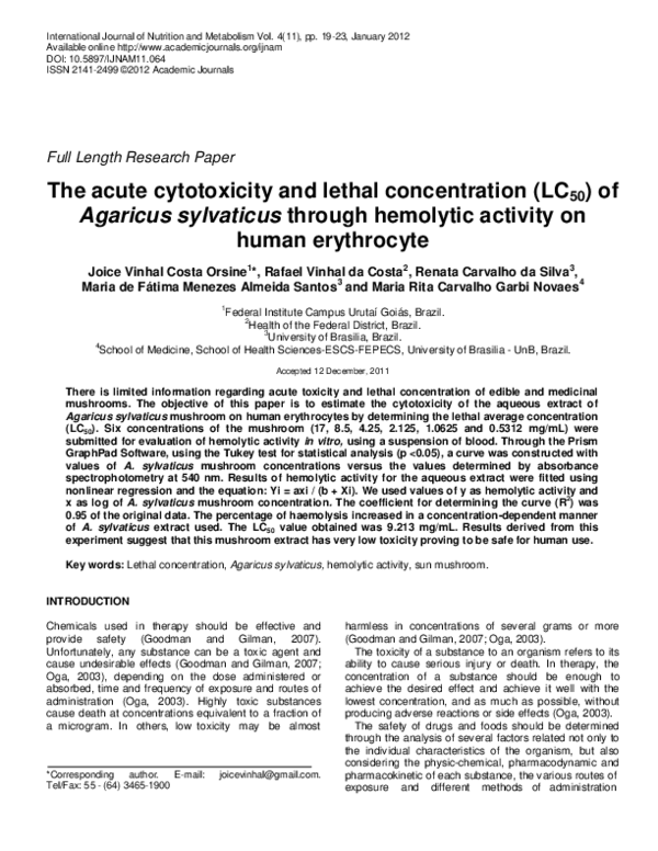 (PDF) The acute cytotoxicity and lethal concentration (LC50) of ...