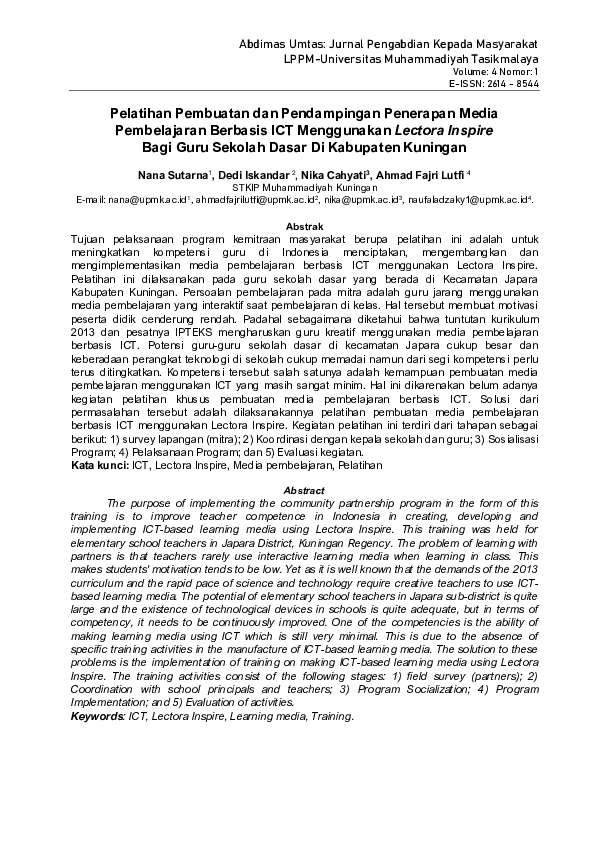 (PDF) Pelatihan Pembuatan dan Pendampingan Penerapan Media Pembelajaran Berbasis ICT Menggunakan ...