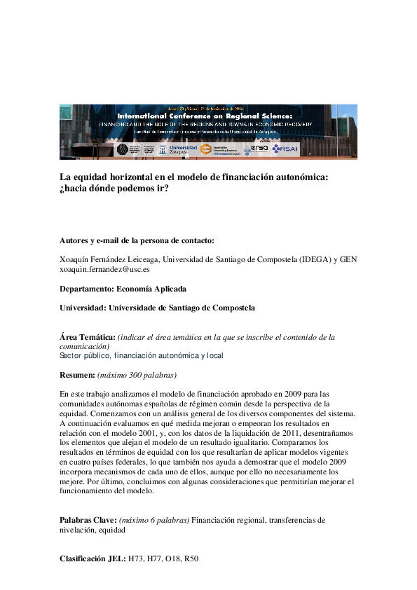 (PDF) La equidad horizontal en el modelo de financiación autonómica ...