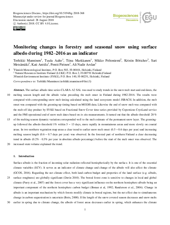(PDF) Monitoring changes in forestry and seasonal snow using surface ...