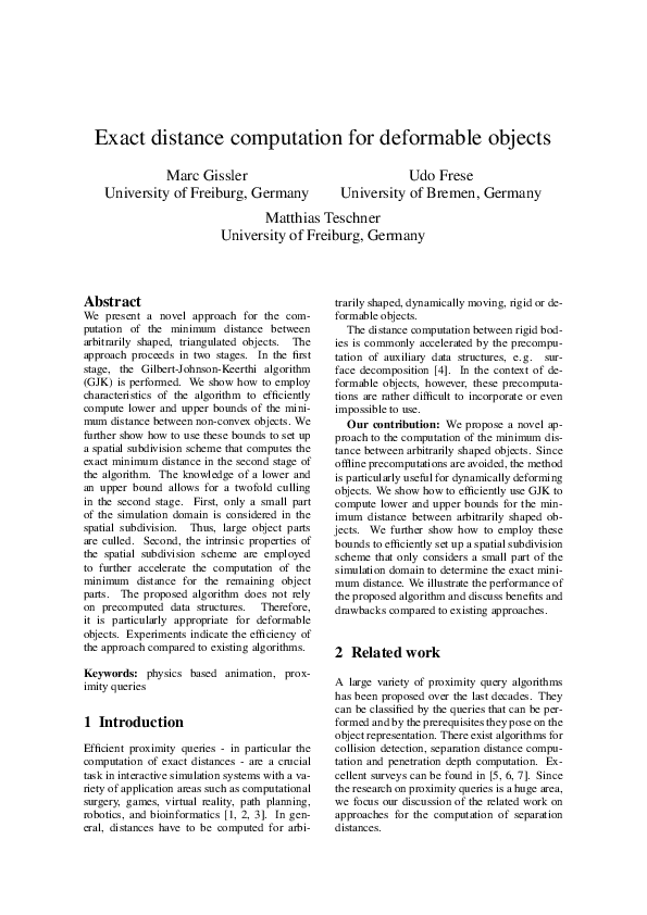(PDF) Exact distance computation for deformable objects