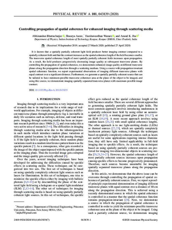 Pdf Controlling Propagation Of Spatial Coherence For Enhanced Imaging