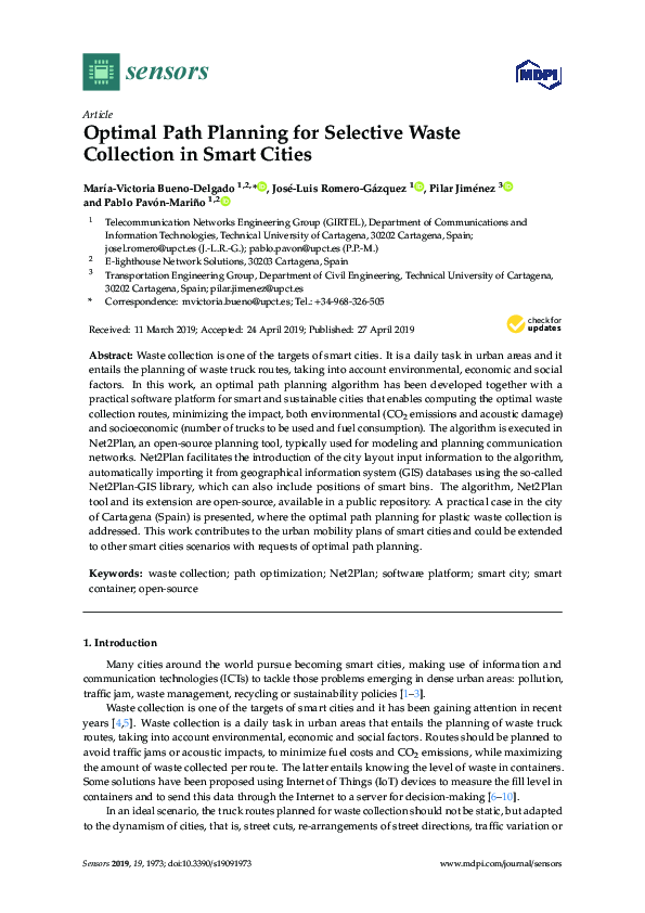 (PDF) Optimal Path Planning for Selective Waste Collection in Smart Cities