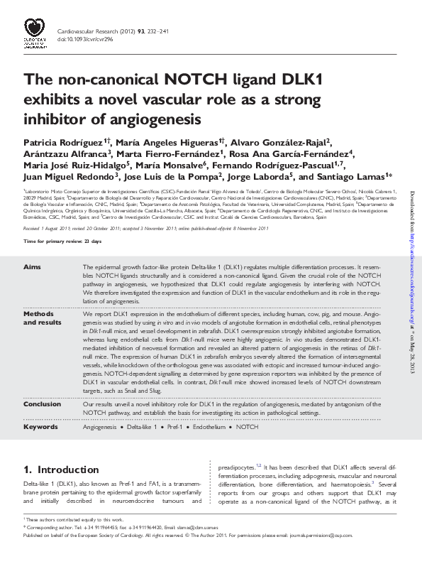 The non-canonical NOTCH ligand DLK1 exhibits a novel vascular role as a ...