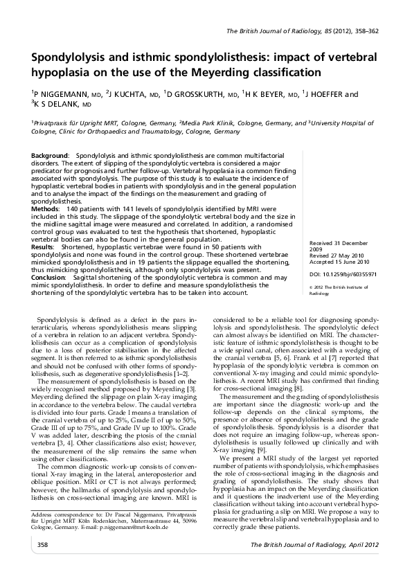 (PDF) Spondylolysis and isthmic spondylolisthesis: impact of vertebral ...