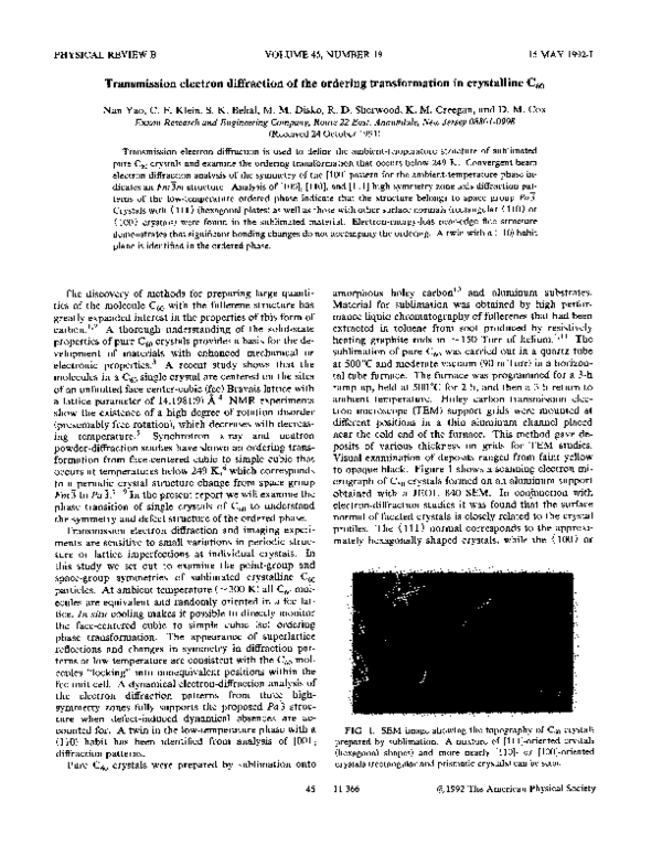 (PDF) Transmission electron diffraction of the ordering transformation in crystalline C60